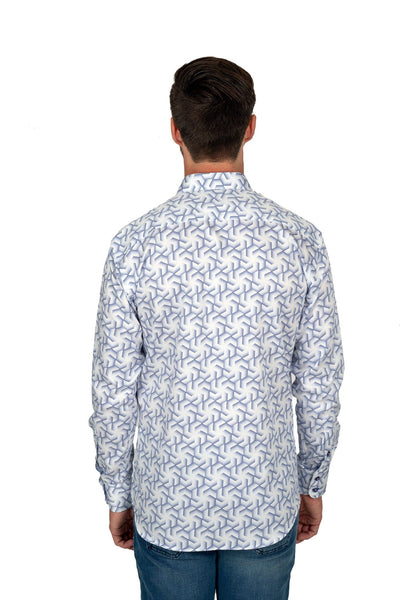 White & Blue Hexagon Dress Shirt – Cosiani