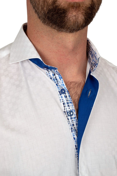White Checkered Shirt with Blue Trim – Cosiani