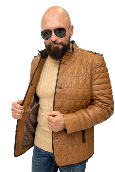 Cosiani Tan Quilted Leather Jacket